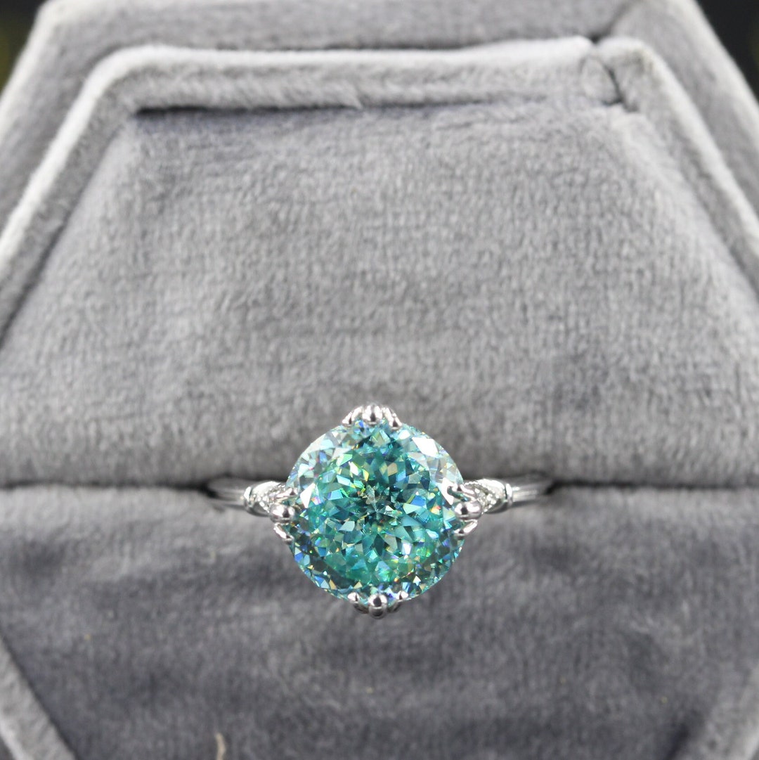 5.10CT Antique Portuguese Cut Blue Color Moissanite Engagement Ring ...