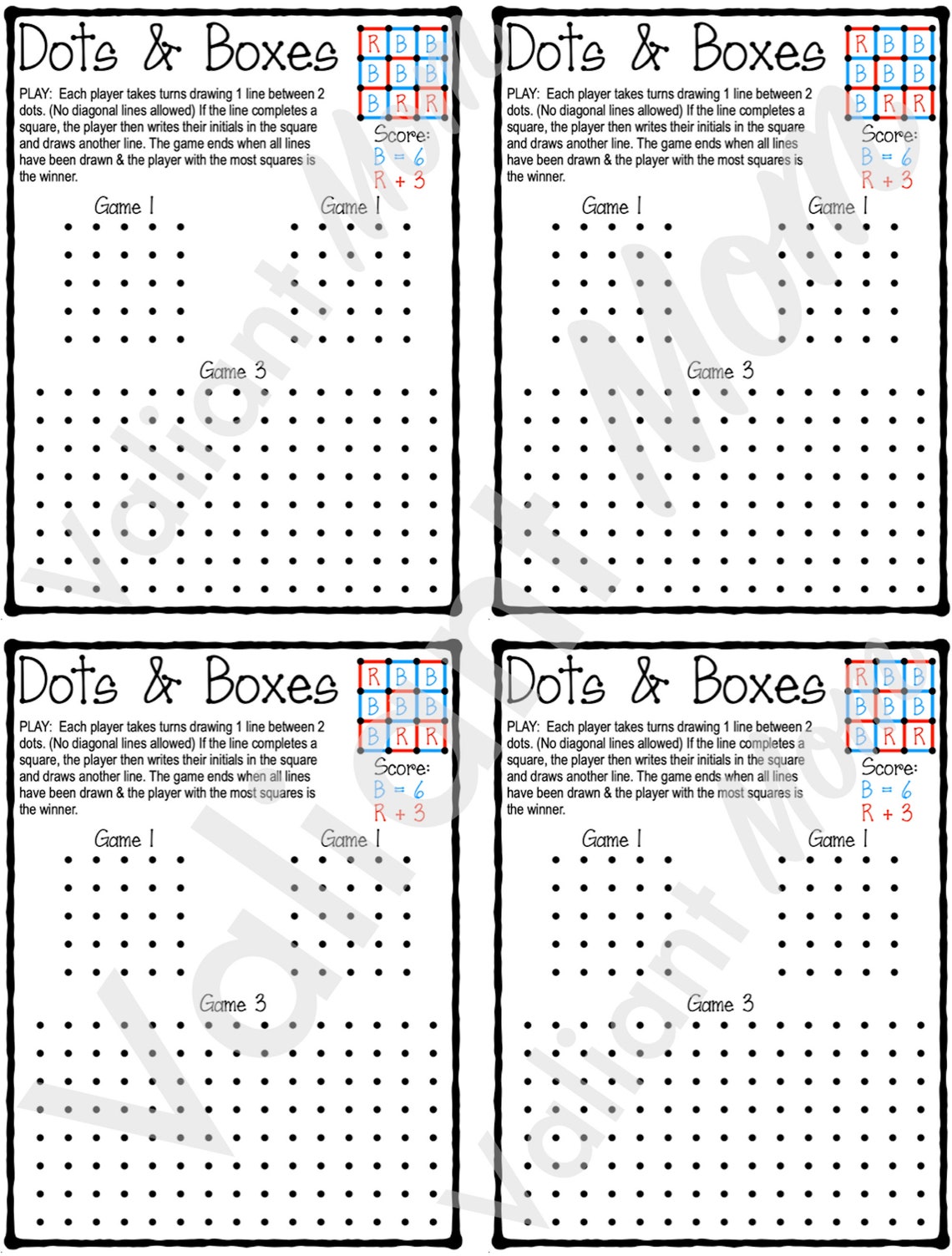 4 Pencil Paper Games - Printable/digital Download - Etsy