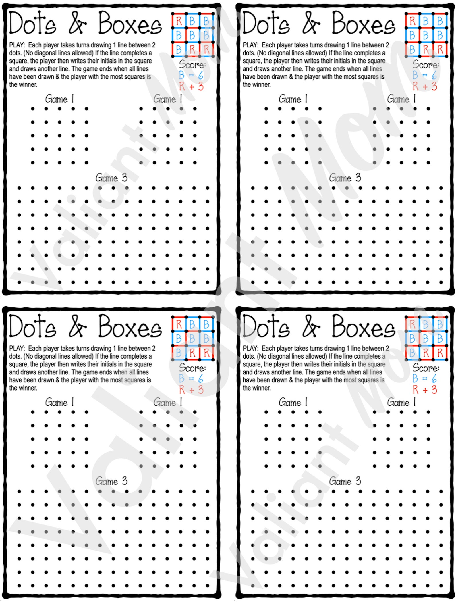4 Pencil Paper Games - Printable/digital Download - Etsy
