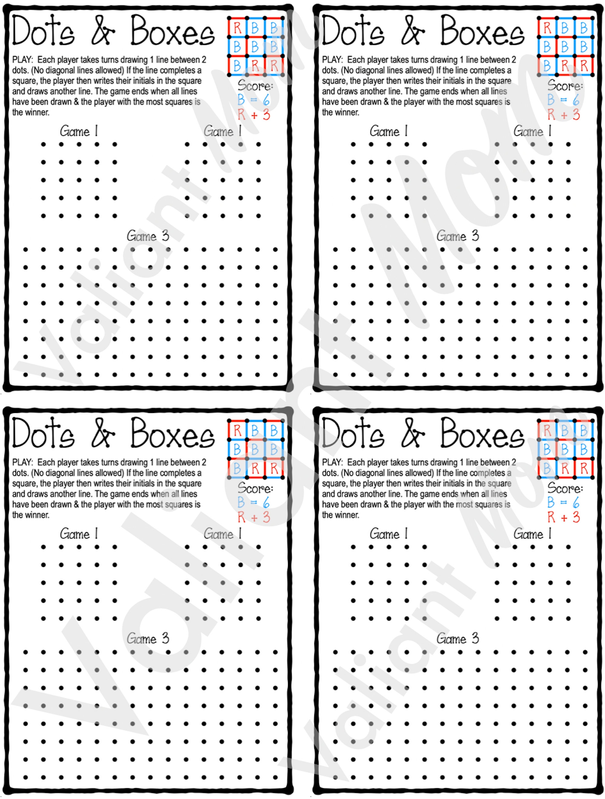 4 Pencil Paper Games - Printable/digital Download - Etsy