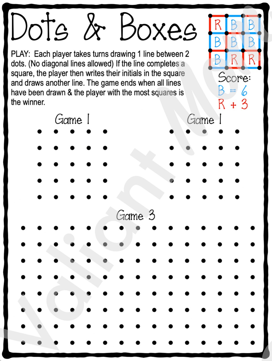 Dots and Boxes Game Printable/digital Download for Kids & - Etsy