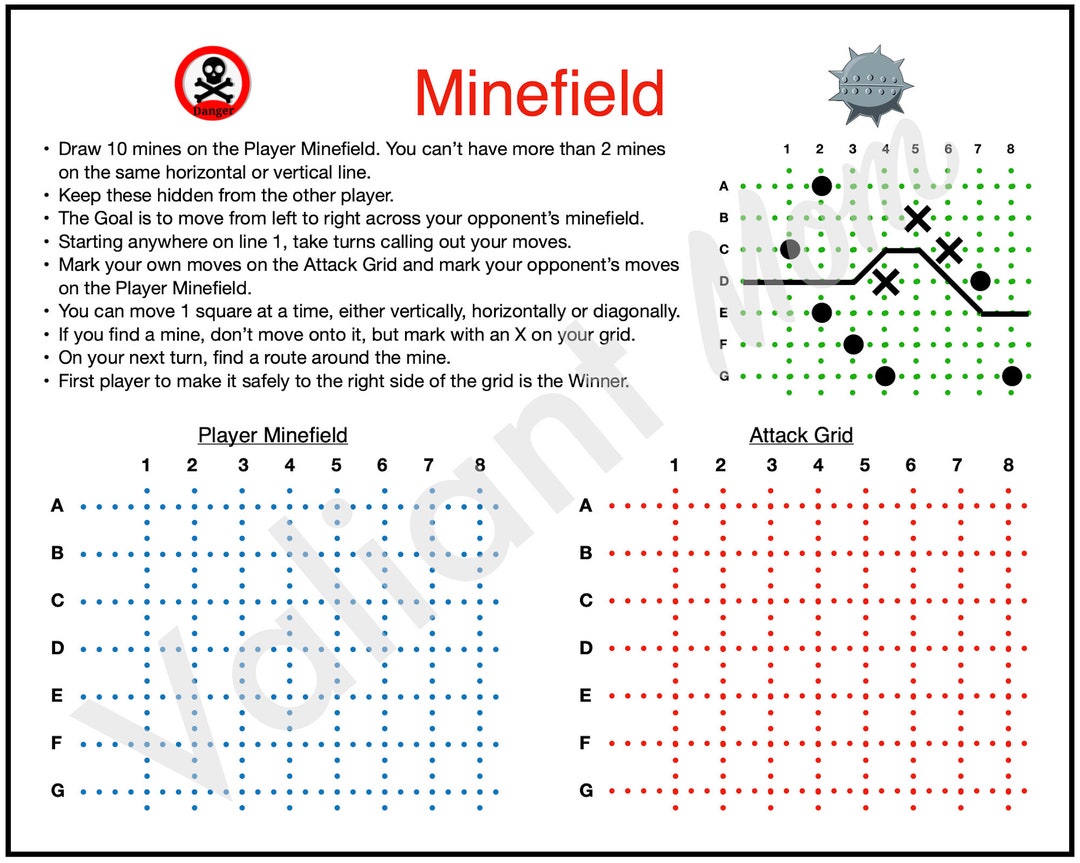 Minefield Game - Printable/digital Download for Kids & Road Trip ...