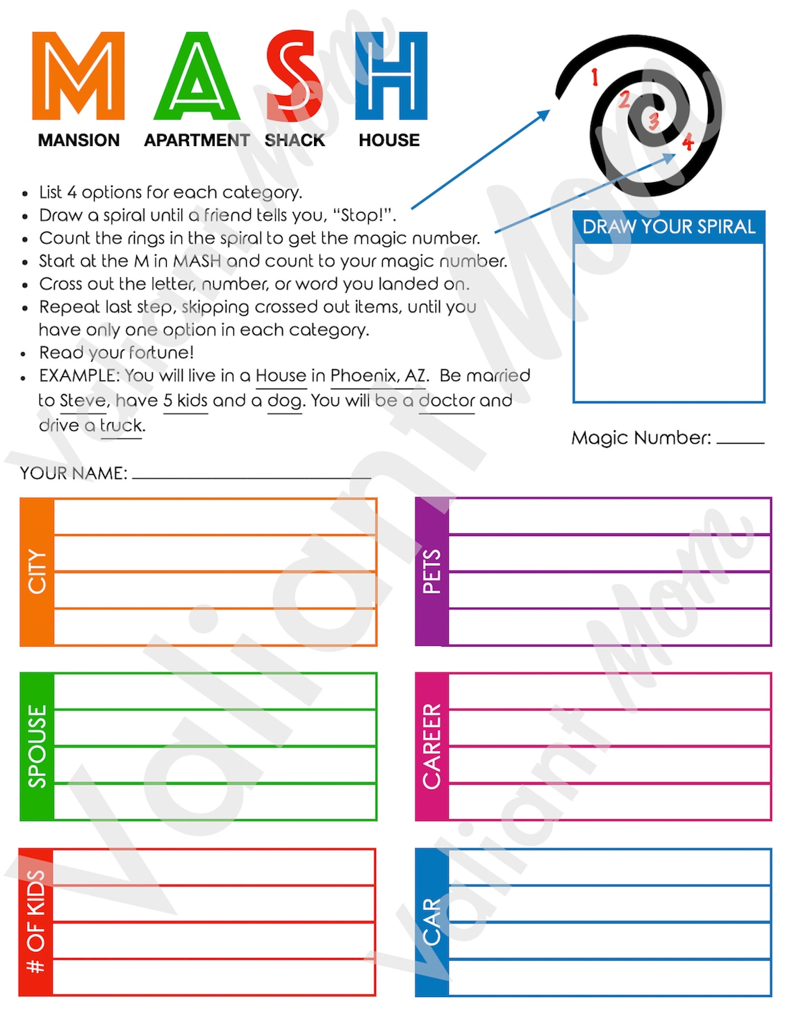 MASH Game / Predict Your Future - Printable/digital Download - Etsy