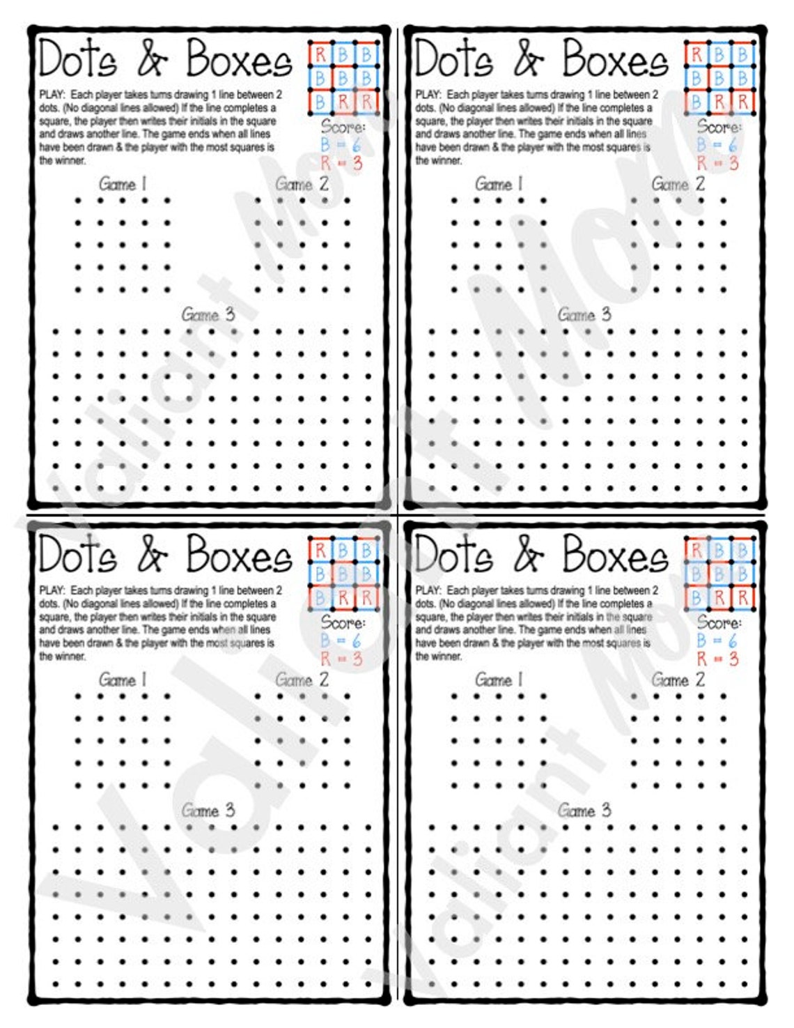 Dots and Boxes Game - Printable/digital Download for Kids & Road Trip ...