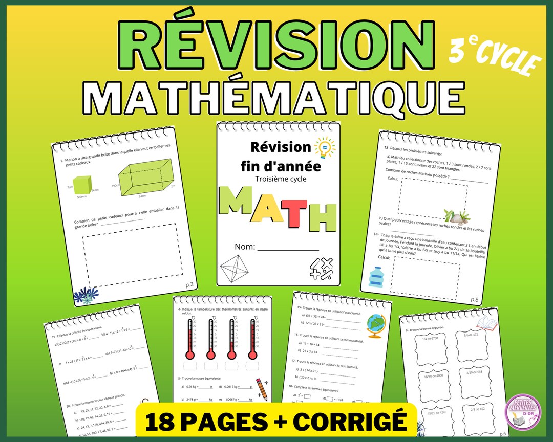 MATHEMATICAL REVISION Book Printable in French | 5th and 6th Year of ...