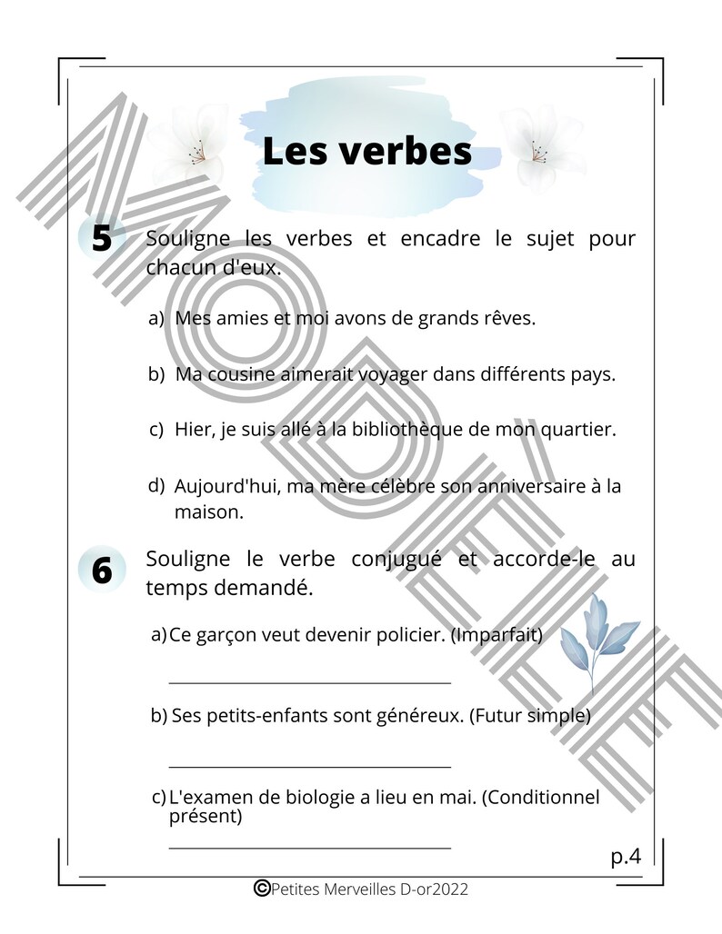 GRAMMAR REVISION Book Printable in French 3rd and 4th Year of Primary ...