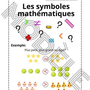 MATHEMATICAL SYMBOLS | Workbook 1st Cycle Printable in French | Primary ...