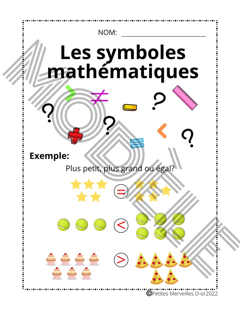 MATHEMATICAL SYMBOLS Workbook 1st Cycle Printable in French Primary ...