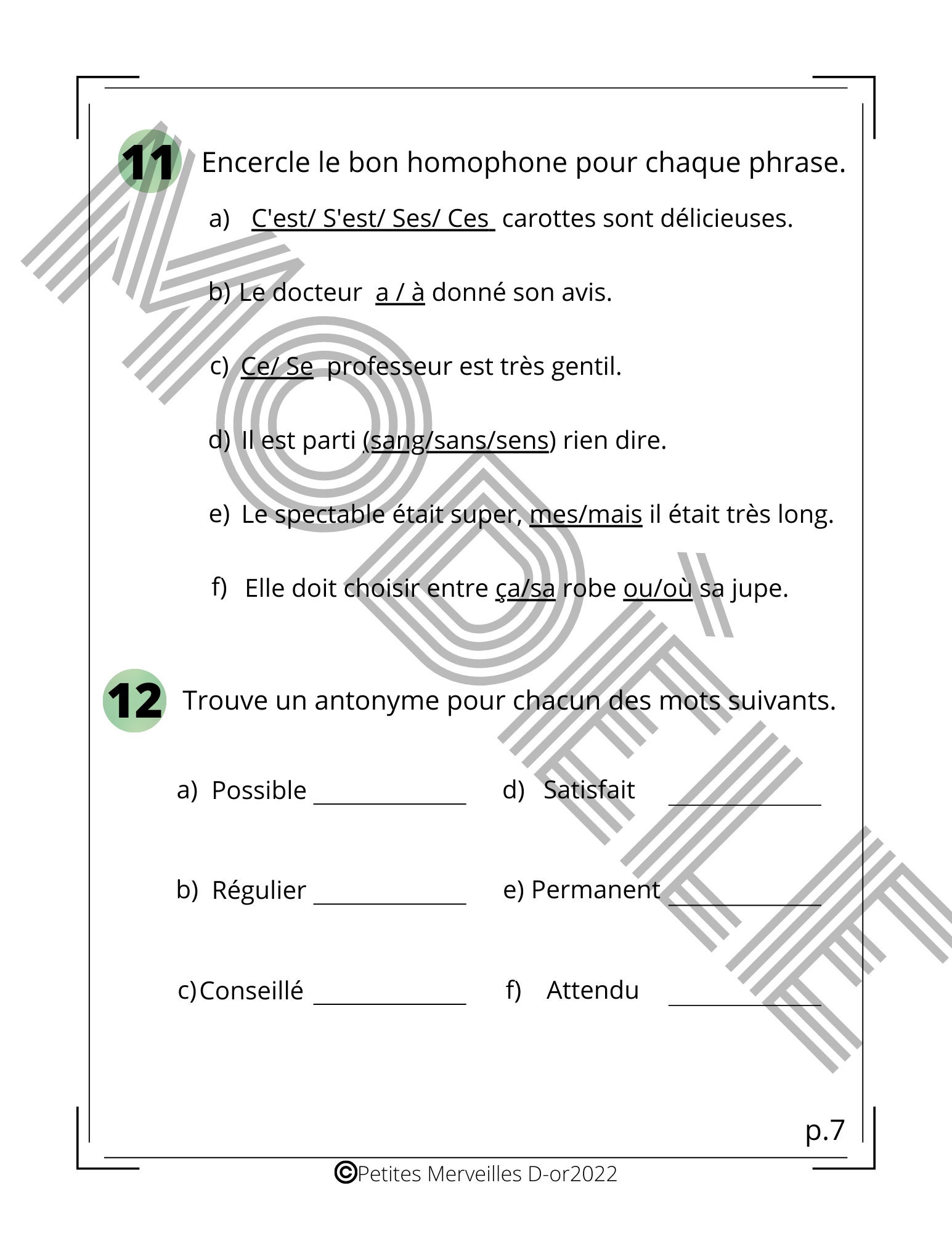 GRAMMAR REVISION Workbook Printable in French | 5th and 6th Year of ...
