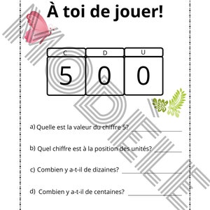 Workbook 1st Cycle Printable in French Value and Position of Numbers ...