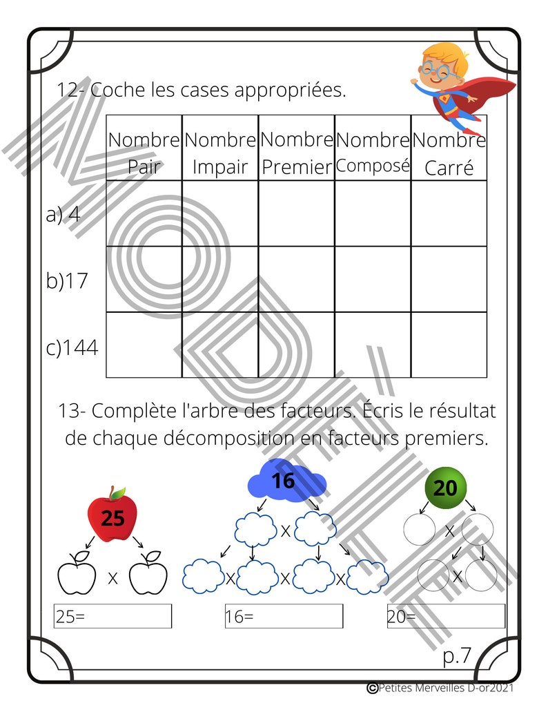 MATHEMATICAL REVISION Book Printable in French | Children of 3rd and ...