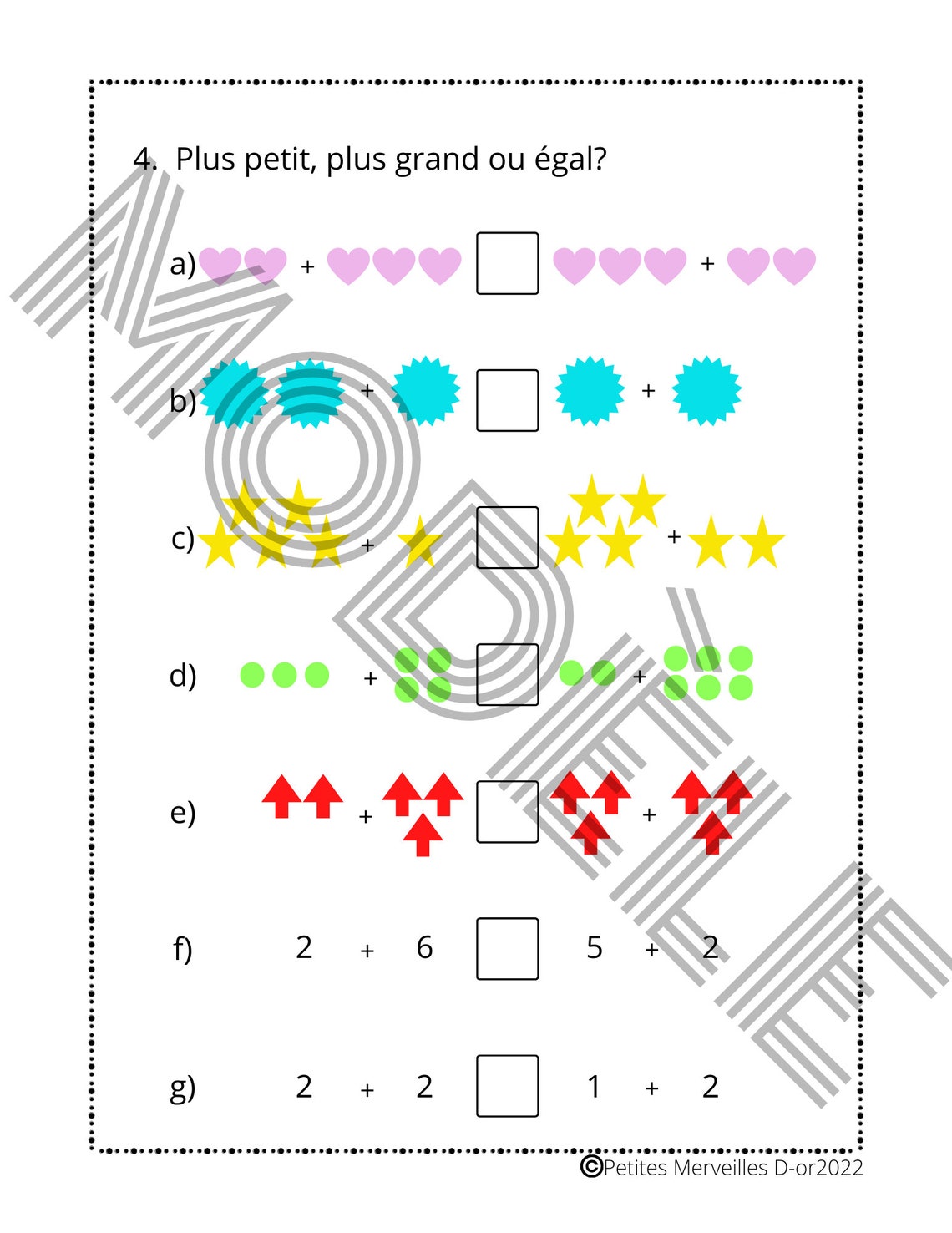 MATHEMATICAL SYMBOLS Workbook 1st Cycle Printable in French Primary ...