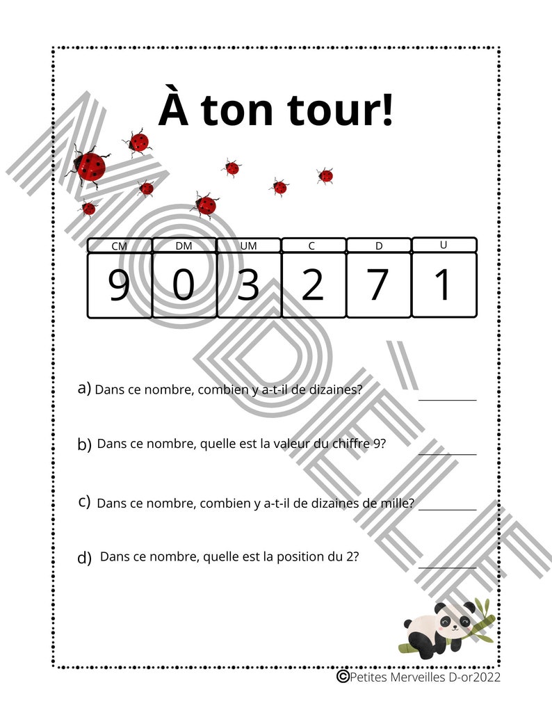 Workbook 3rd Cycle Printable in French | Value and Position of Numbers ...