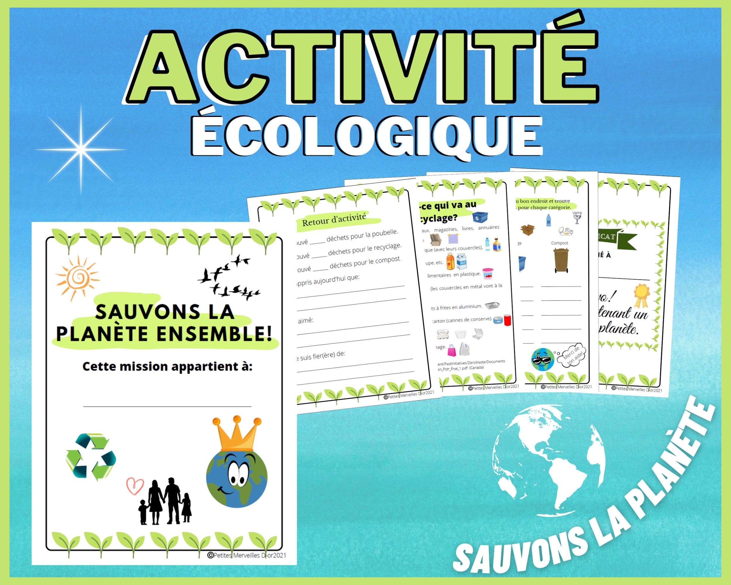 SAVE THE PLANET Activity Printable in French | Environment and Waste ...