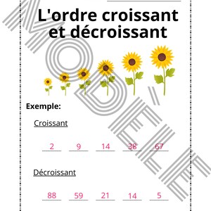 Workbook 1st Cycle Printable in French| Ascending and Descending Order ...