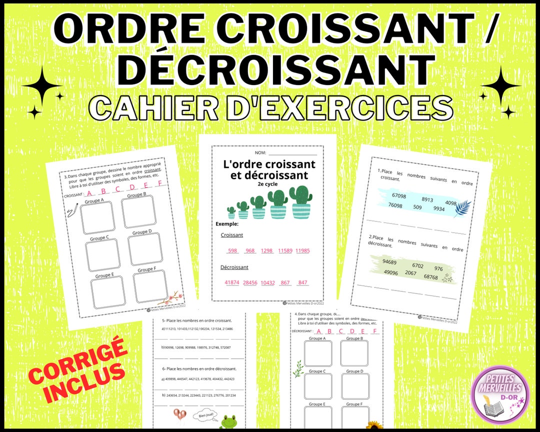 Ascending and Descending Order| French Printable Kids Workbook ...