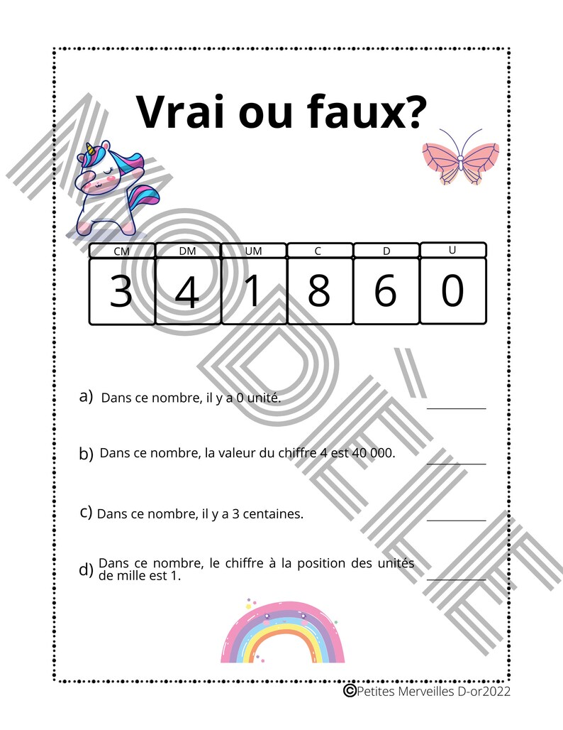 Workbook 3rd Cycle Printable in French | Value and Position of Numbers ...