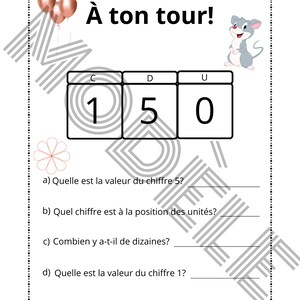 Workbook 1st Cycle Printable in French Value and Position of Numbers ...