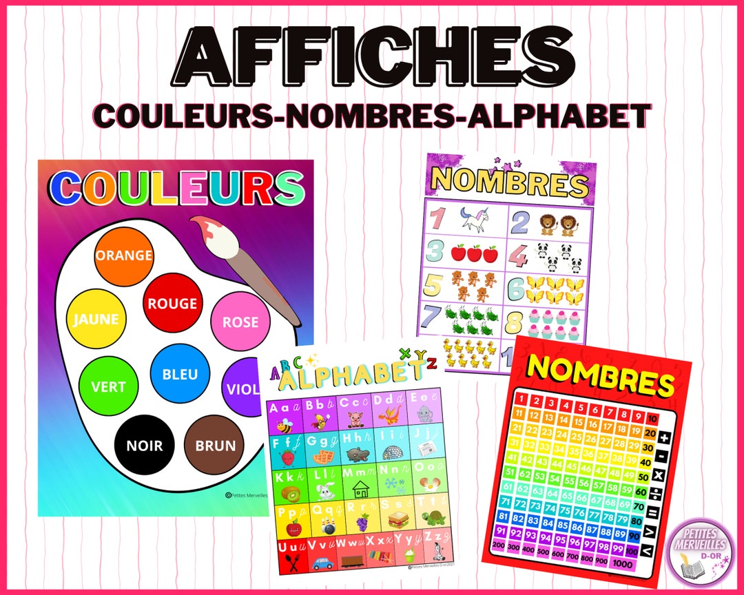 4 Printable Educational Posters for the Class COLORS-ALPHABET-NUMBERS ...