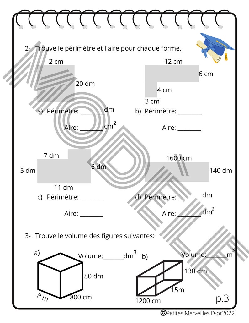 MATHEMATICAL REVISION Book Printable in French | 5th and 6th Year of ...