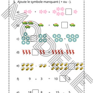 MATHEMATICAL SYMBOLS | Workbook 1st Cycle Printable in French | Primary ...