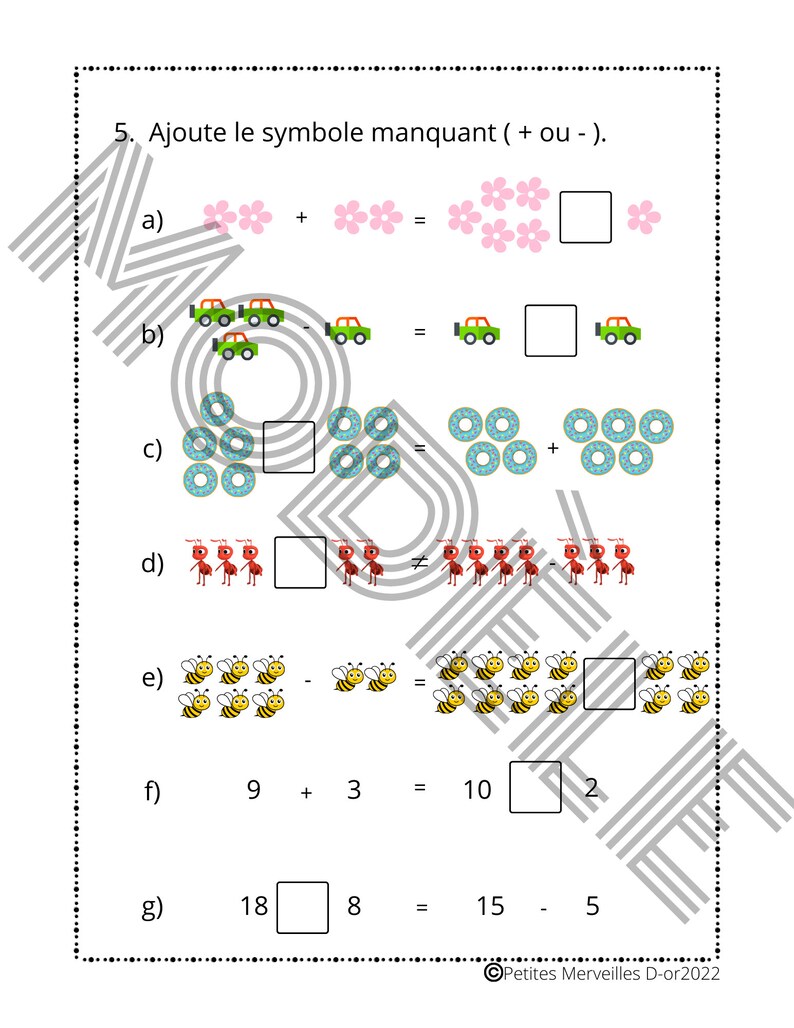 MATHEMATICAL SYMBOLS Workbook 1st Cycle Printable in French Primary ...