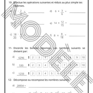 MATHEMATICAL REVISION Book Printable in French | 5th and 6th Year of ...