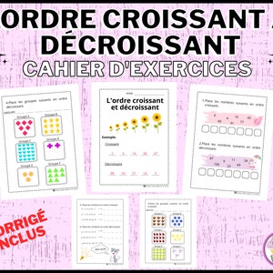 Workbook 1st Cycle Printable in French| Ascending and Descending Order ...