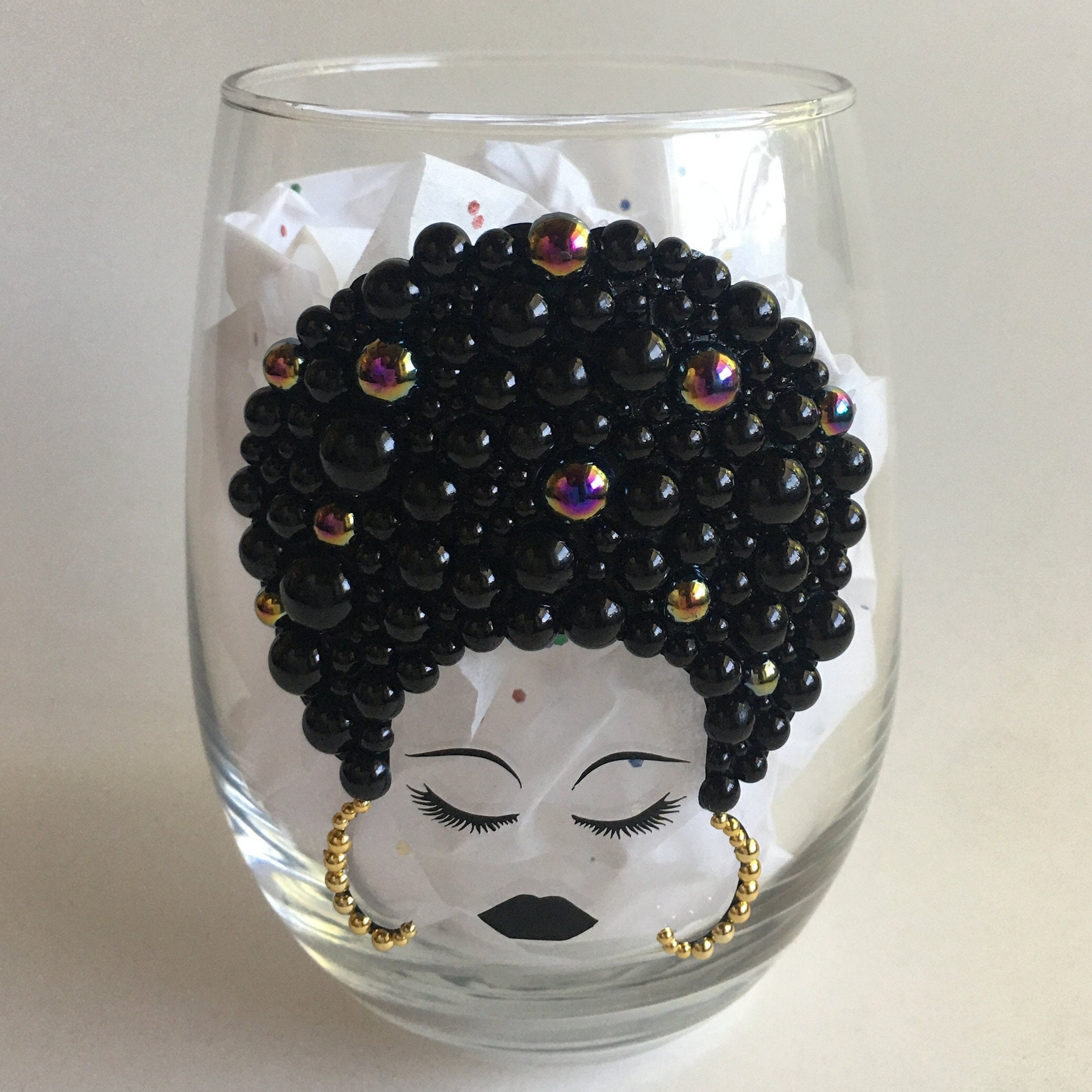 Bling No Stem Wine Glass, Black African Queen, Customized Art Wine ...