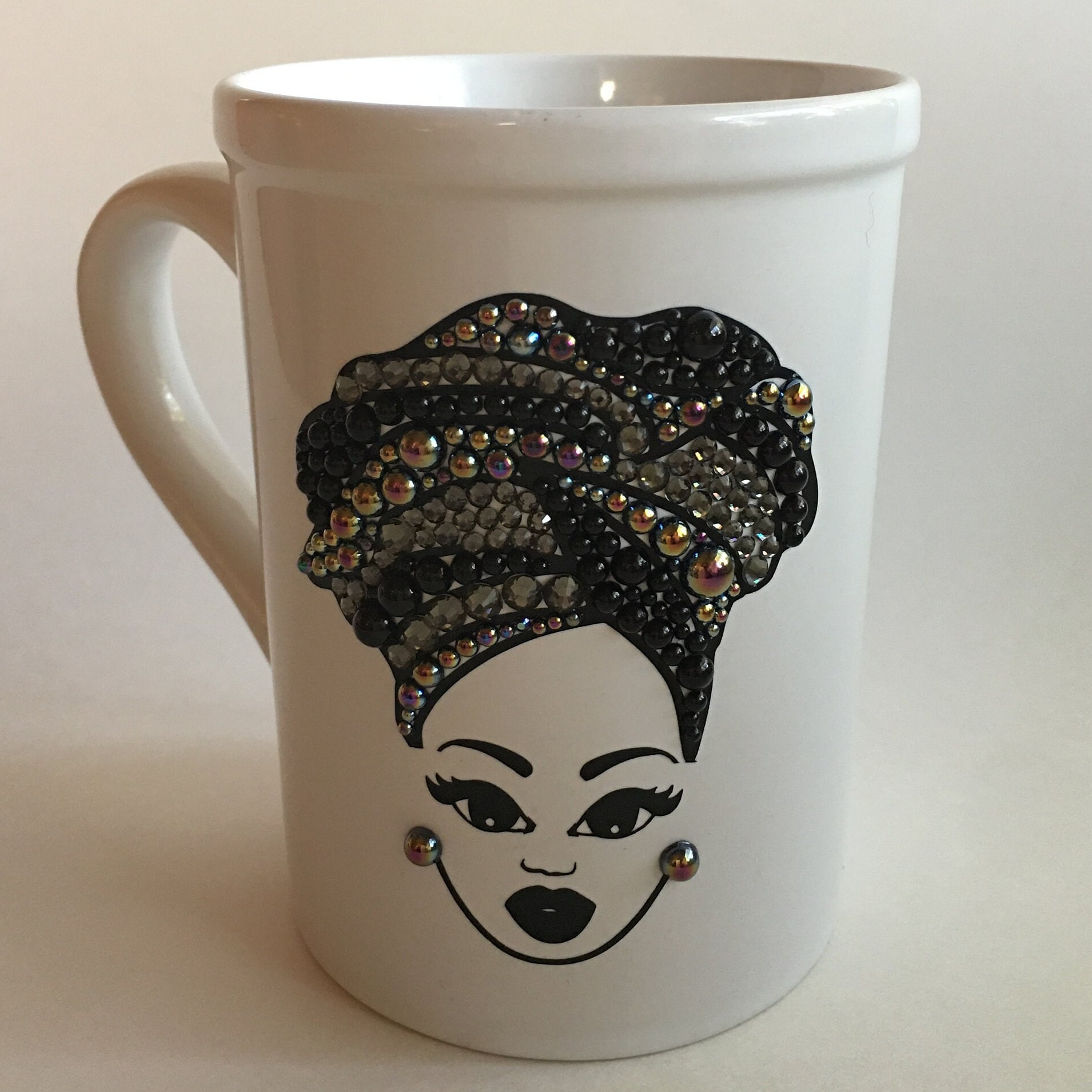 Bling Coffee Mug, African Black No Glasses Full Headwrap, Black Culture ...