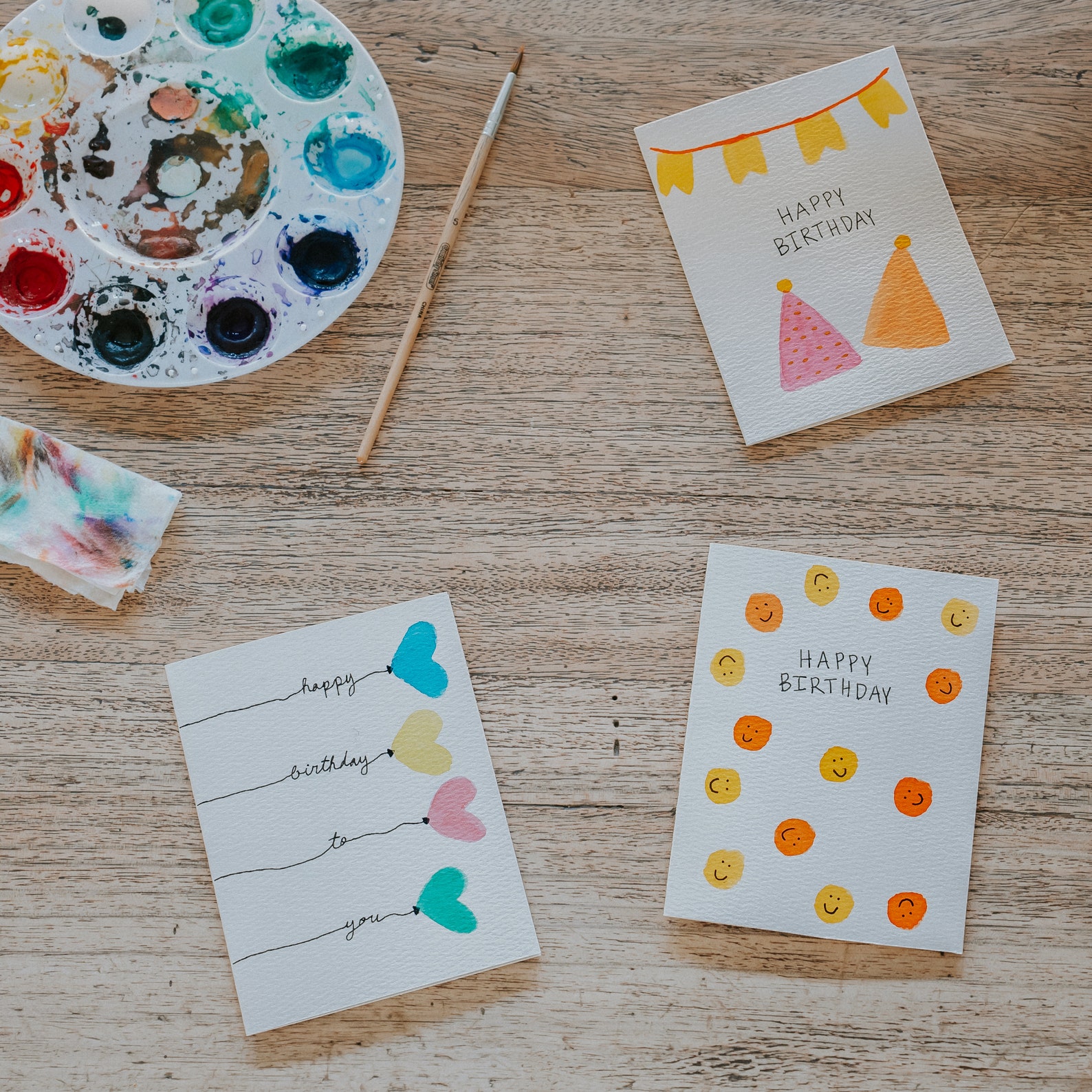 Handpainted Smiley Faces Birthday Card - Cheerful Watercolor Design - Etsy