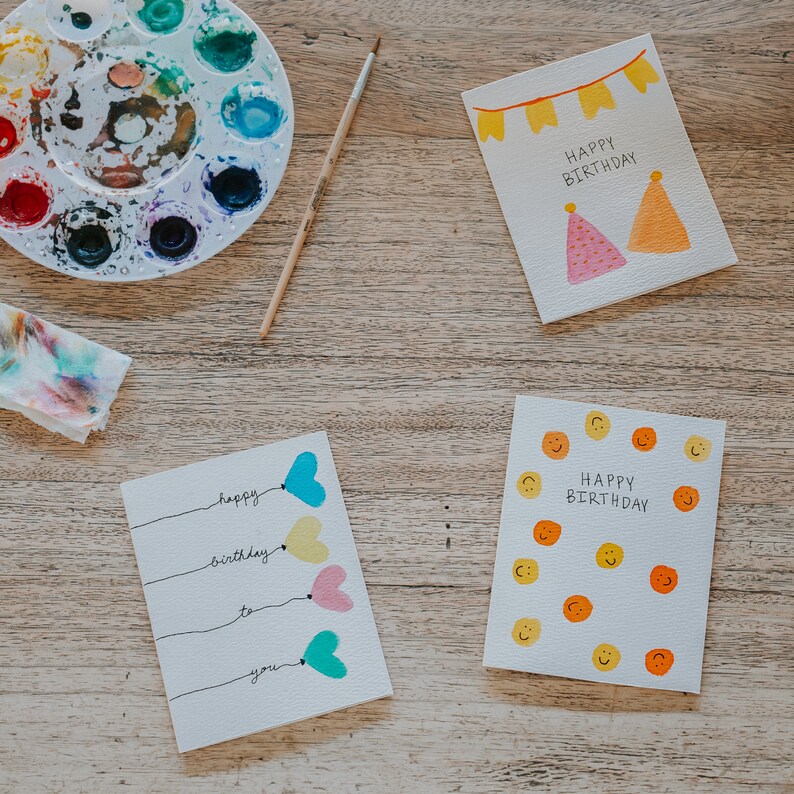 Handpainted Smiley Faces Birthday Card - Cheerful Watercolor Design - Etsy