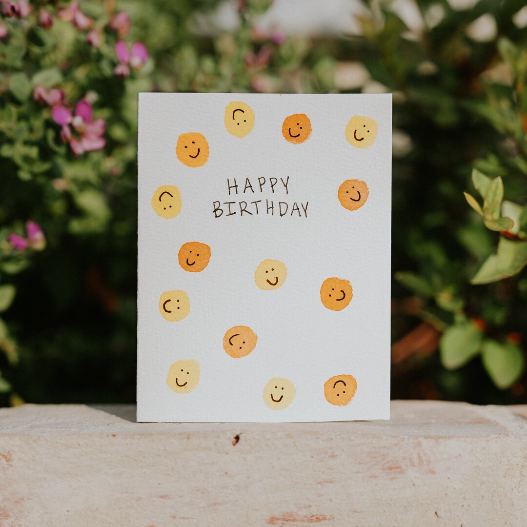 Handpainted Smiley Faces Birthday Card - Cheerful Watercolor Design - Etsy