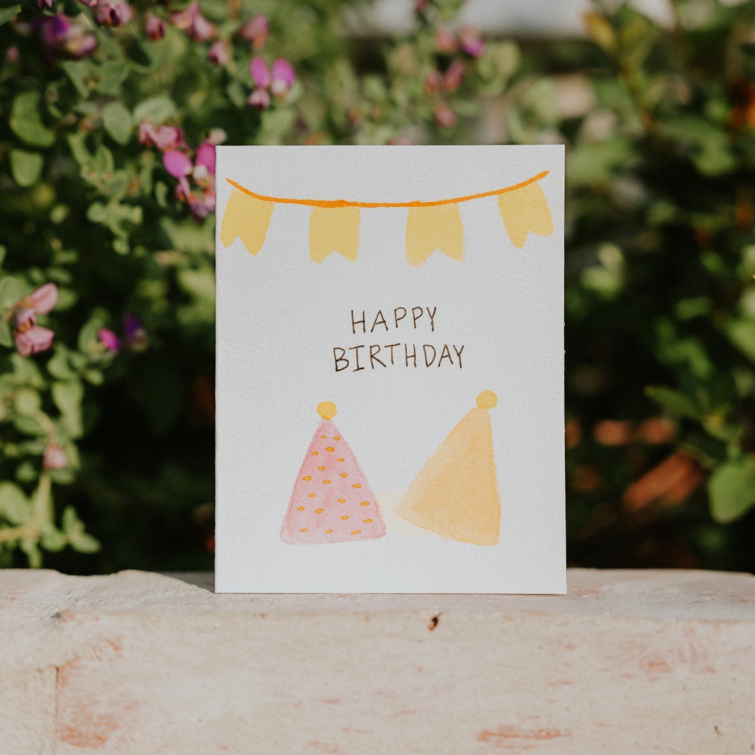 Handpainted Party Hats Birthday Card - Festive Watercolor Design - Etsy