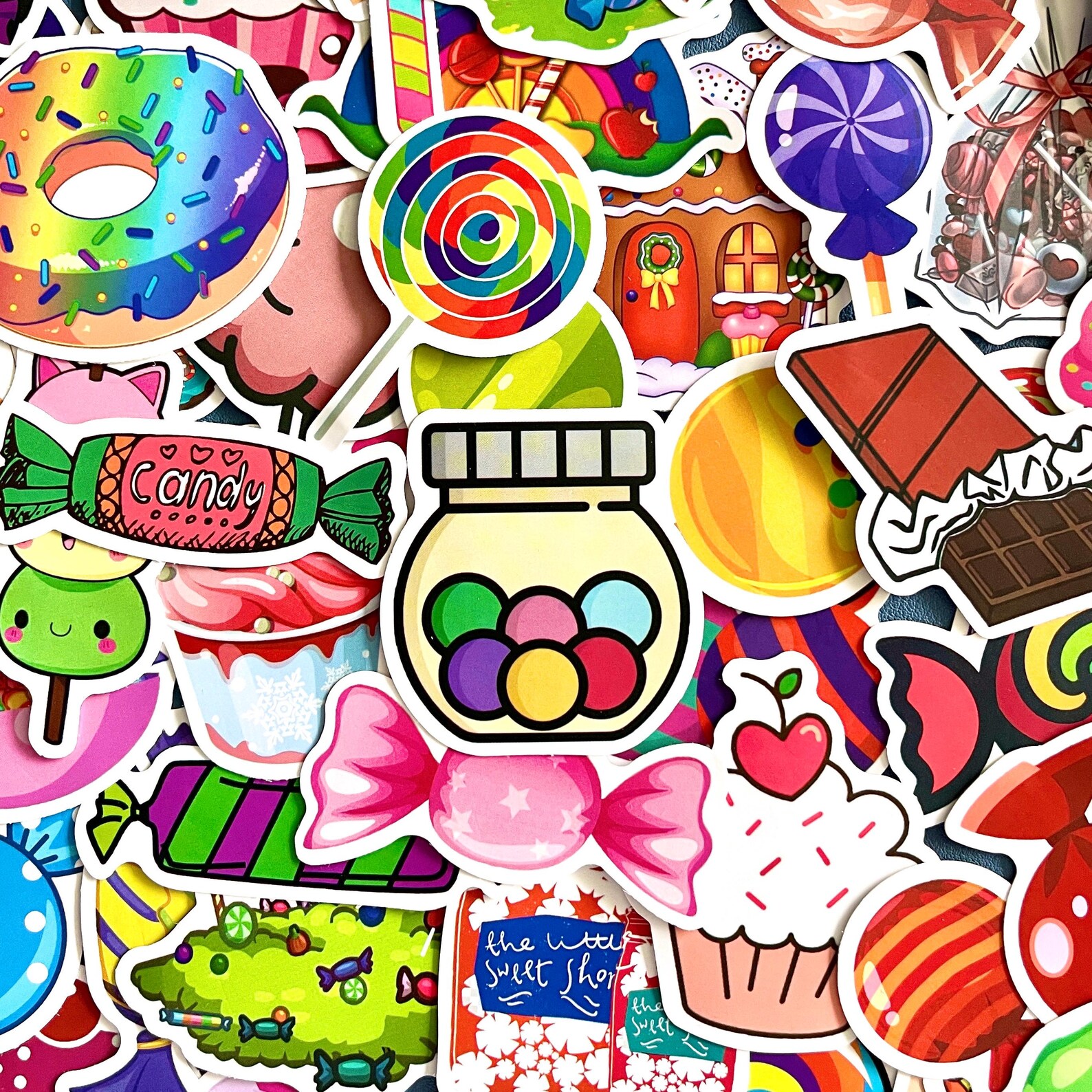 Sticker Pack of 50 Cute Cartoon Sweets Lollipop Candy Donut Desserts ...