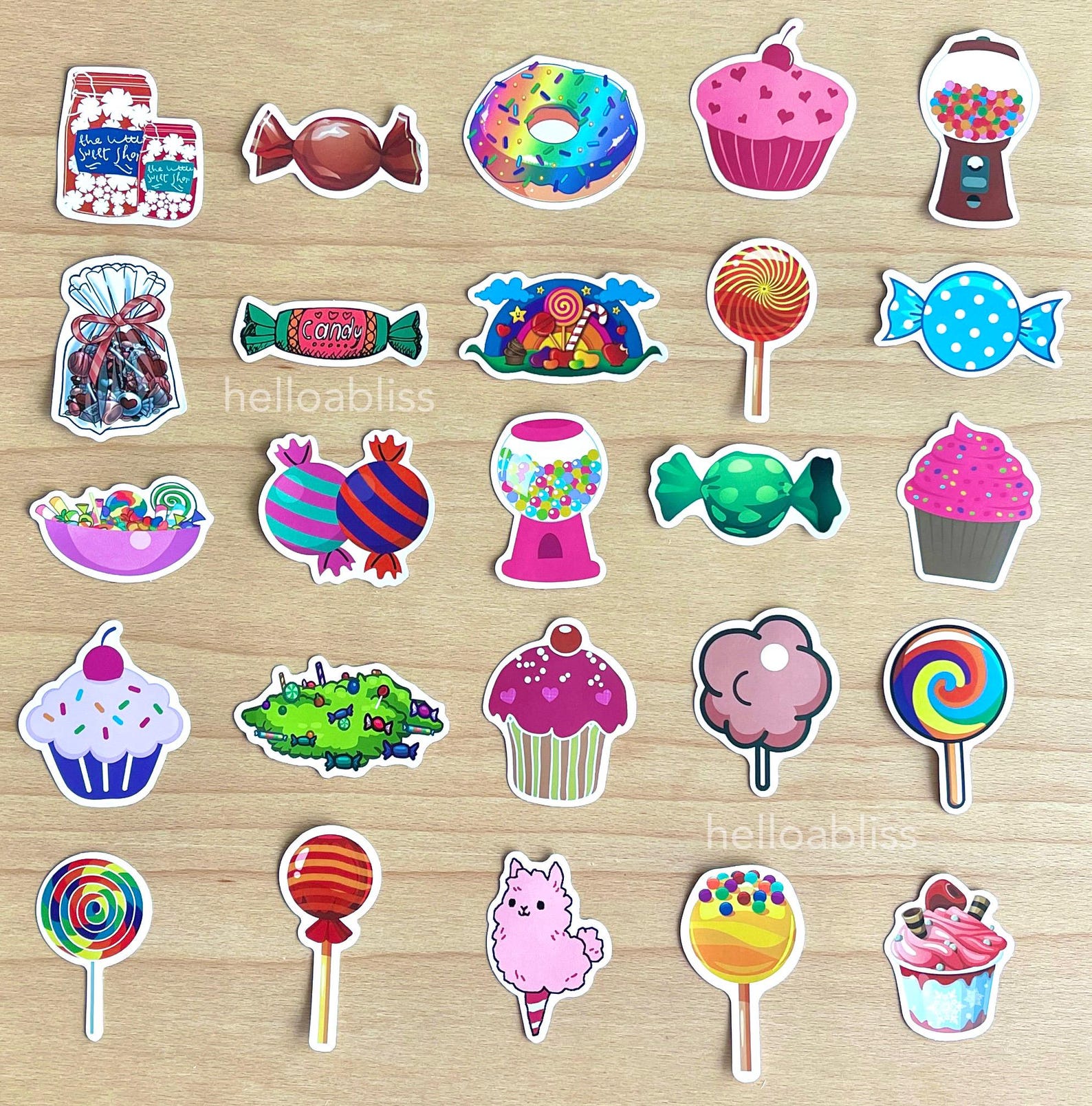 Sticker Pack of 50 Cute Cartoon Sweets Lollipop Candy Donut Desserts ...