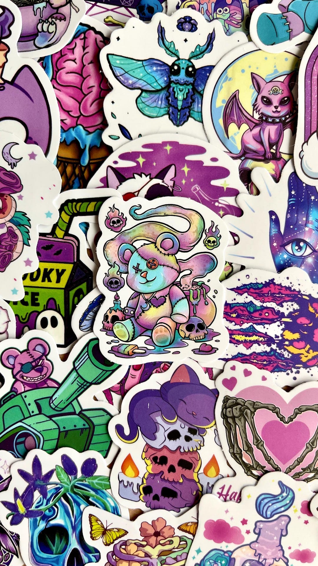 Sticker Pack Cute Pastel Goth Bears Spooky Purple Skulls Aesthetic Die ...