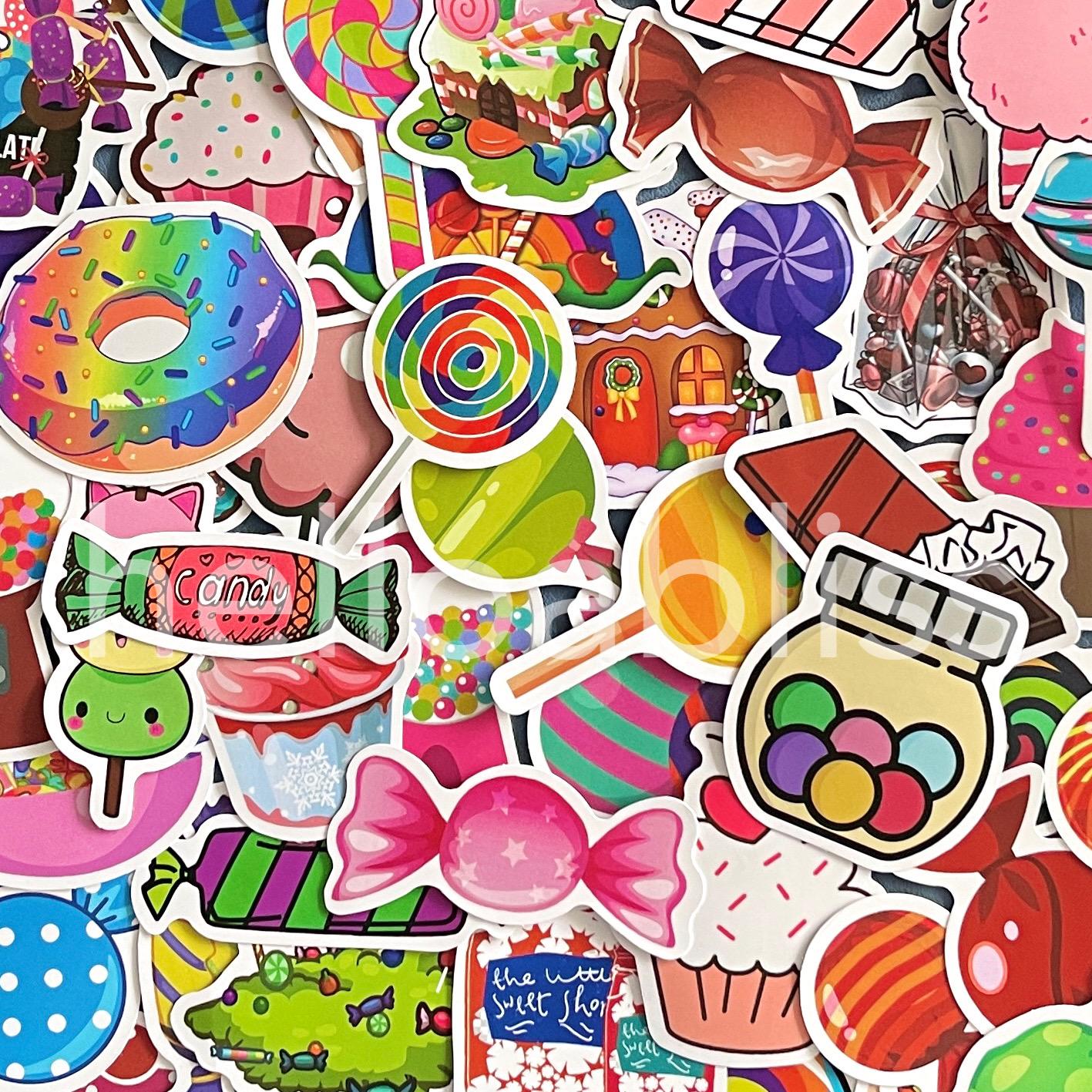 Sticker Pack of 50 Cute Cartoon Sweets Lollipop Candy Donut Desserts ...