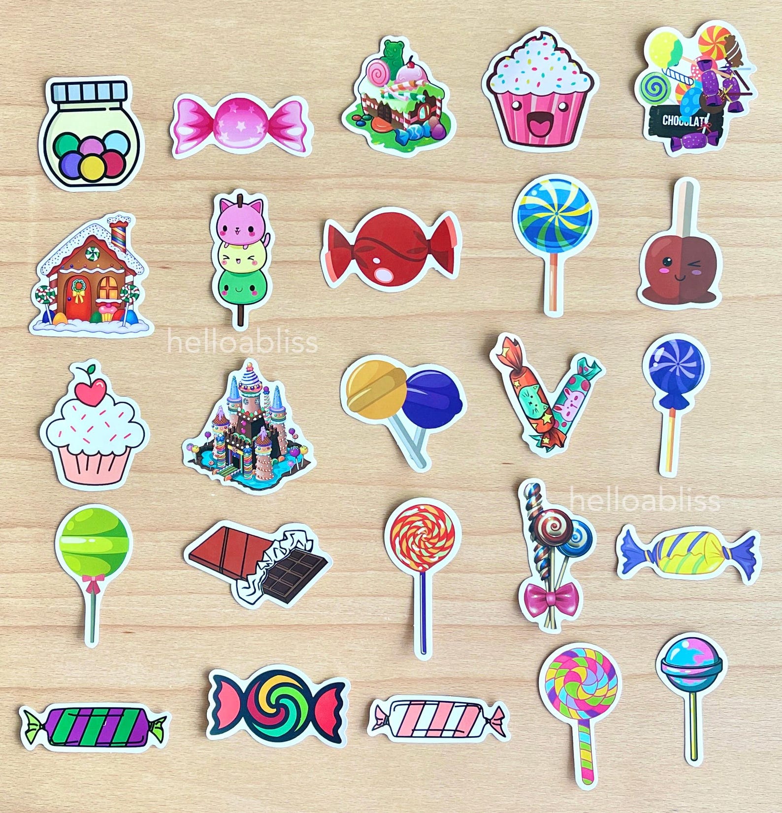 Sticker Pack of 50 Cute Cartoon Sweets Lollipop Candy Donut Desserts ...