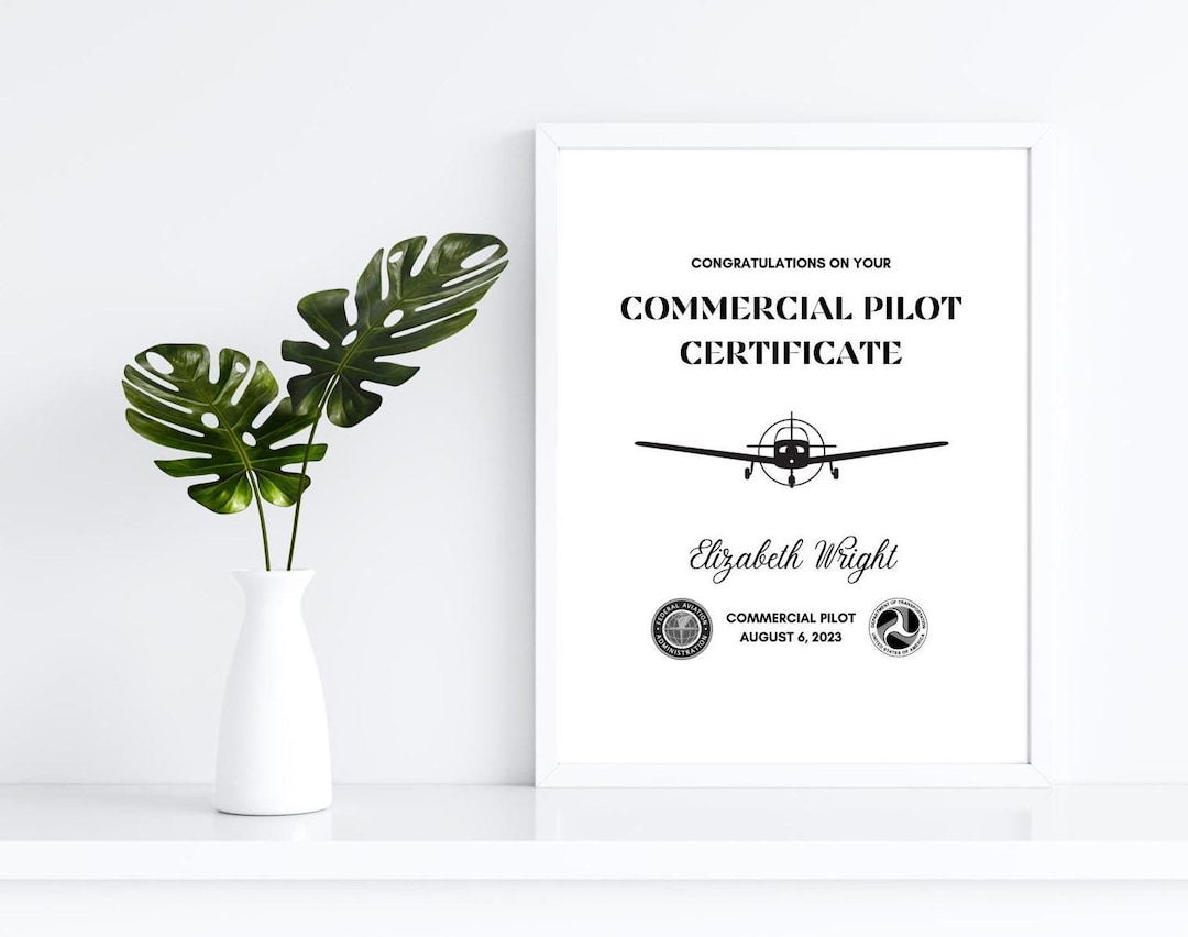 Commercial Pilot Certificate Customizable Gift - Printable Plaque ...