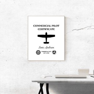 Commercial Pilot Certificate Customizable Gift - Printable Plaque ...