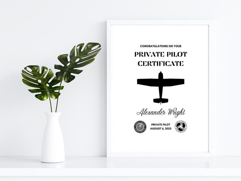 Customizable Private Pilot Certificate - Printable Plaque, Digital ...