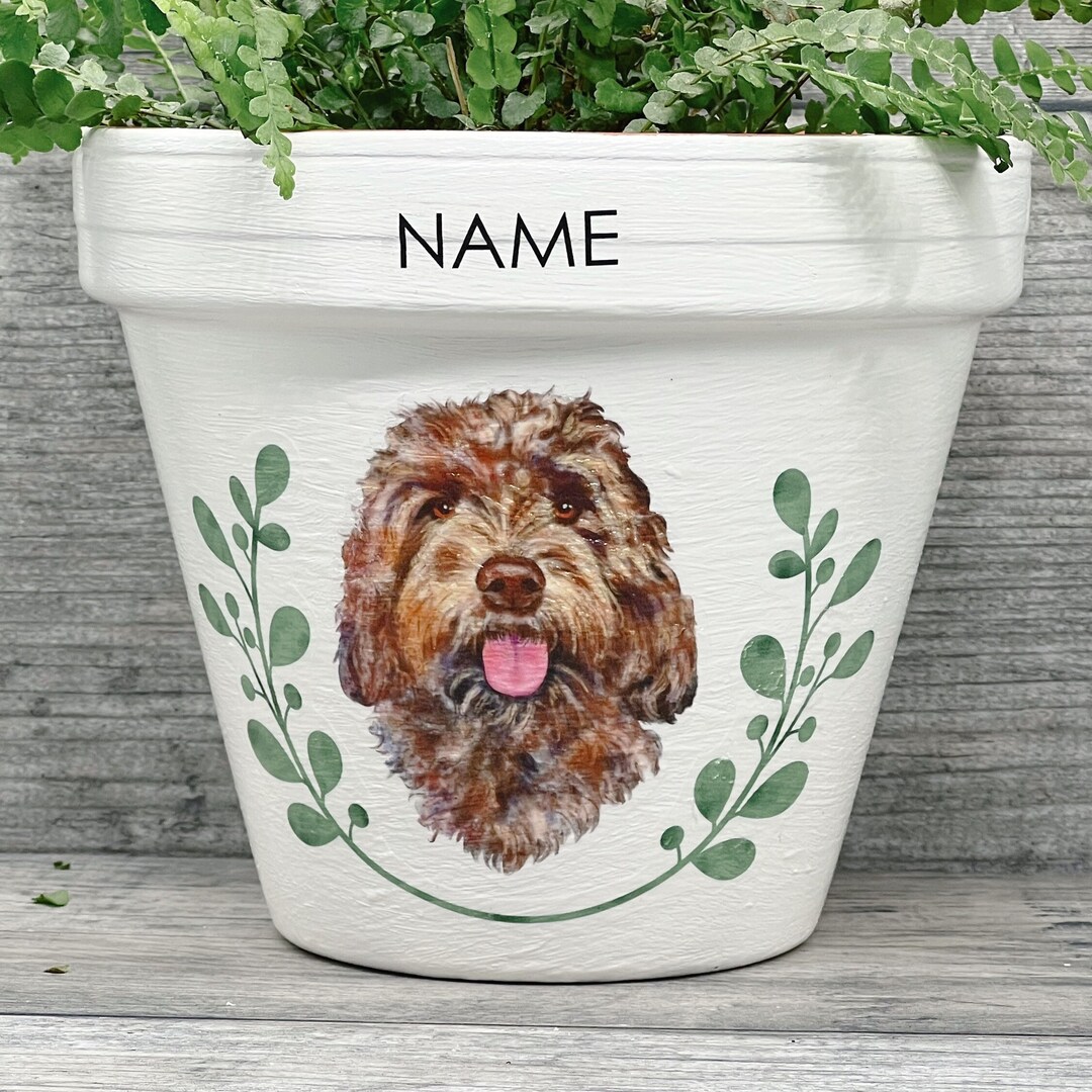 Brown Cockapoo Dog Plant Pot Gift .personalised Dog Memorial - Etsy UK