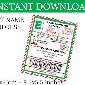 Elf Mail Shipping Labels North Pole Stickers Gift Tag Template - Etsy UK
