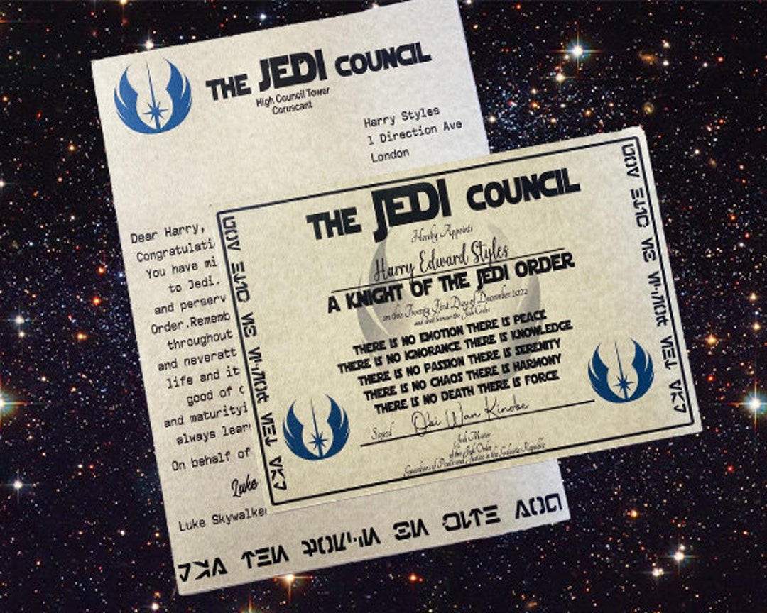 Jedi Knight Certificate and Letter Personalised Star Wars Gift - Etsy