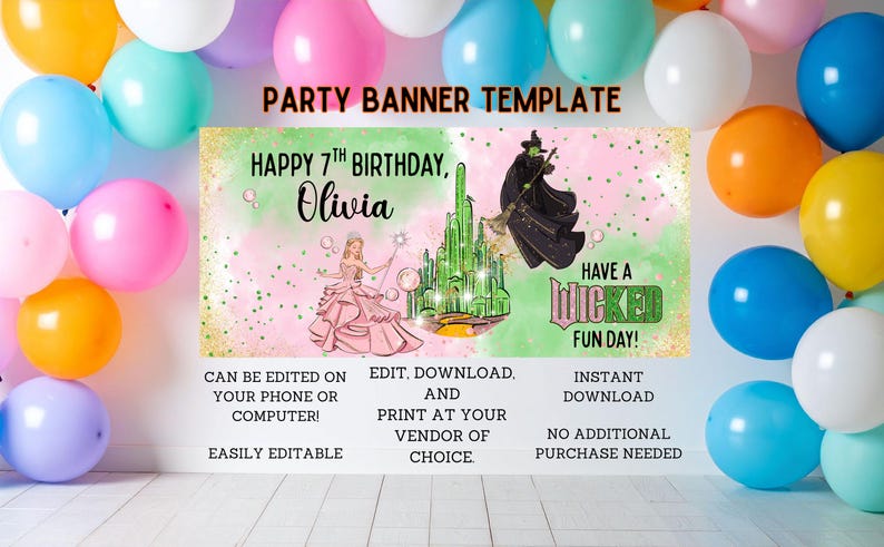 Wicked Banner Editable Canva Template | Party Poster | Digital Download ...