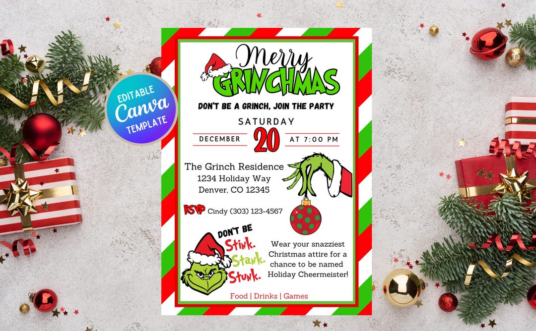 Grinch Merry Grinchmas Christmas Party Invitation | Personalize ...