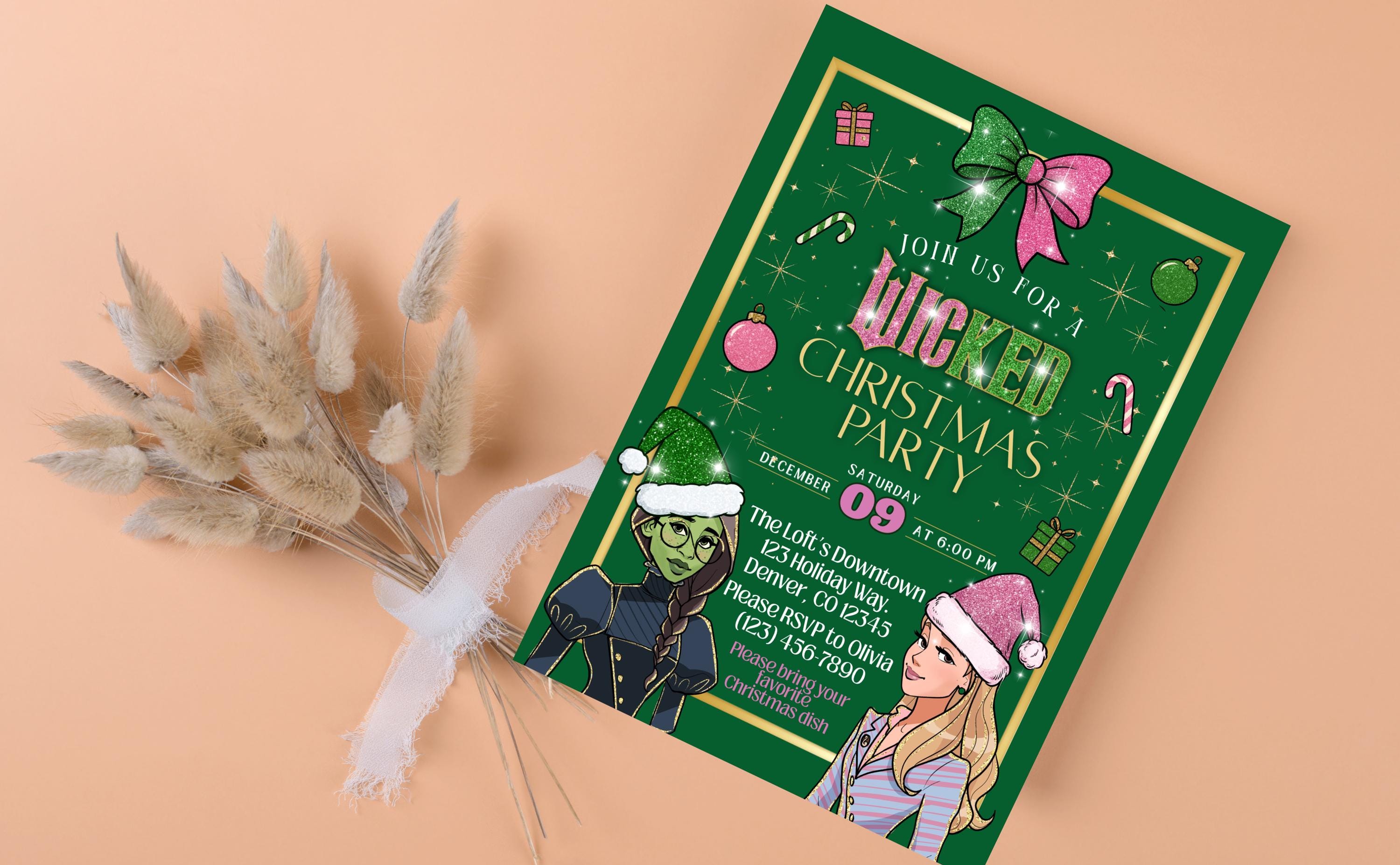 Wicked Movie Christmas Party Invitation: Personalize Editable Canva ...