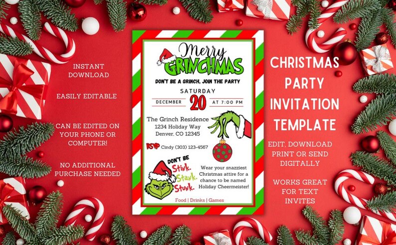 Grinch Merry Grinchmas Christmas Party Invitation | Personalize ...
