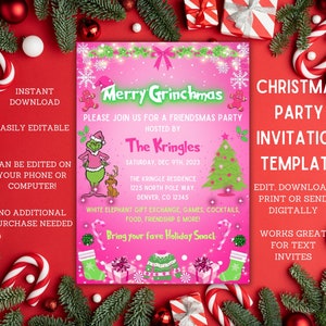 Pink Grinch Grinchmas Christmas Party Invitation | Personalize Editable ...